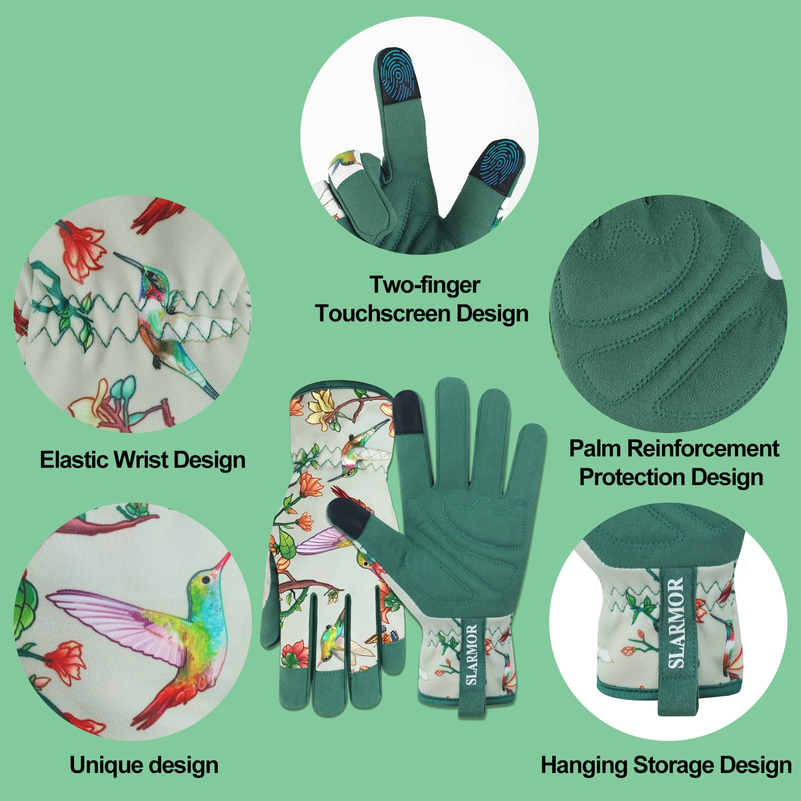 SLARMOR Leather-Gardening-Gloves for Women - Thorn-Proof Work-Gloves with Touch Screen for Weeding, Digging, Planting,Pruning Yard garden Gloves -Medium