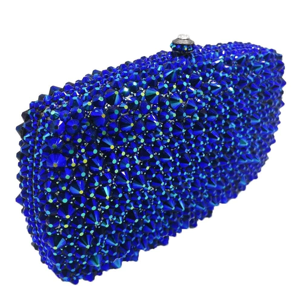 Women Blue Crystal Evening Clutch Purse and Handbag with Spikes Wedding Diamond Metal Clutches (Color : Blue, Size : One size)
