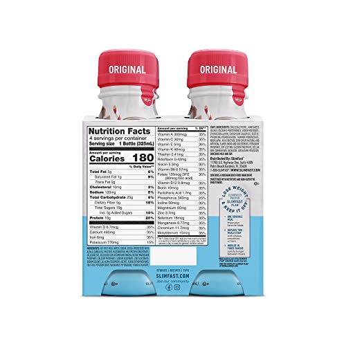 SlimFast Meal Replacement Shake, Original Creamy Milk Chocolate, 10g of Ready to Drink Protein for Weight Loss, 11 Fl. Oz Bottle, 4 Count (Packaging May Vary)