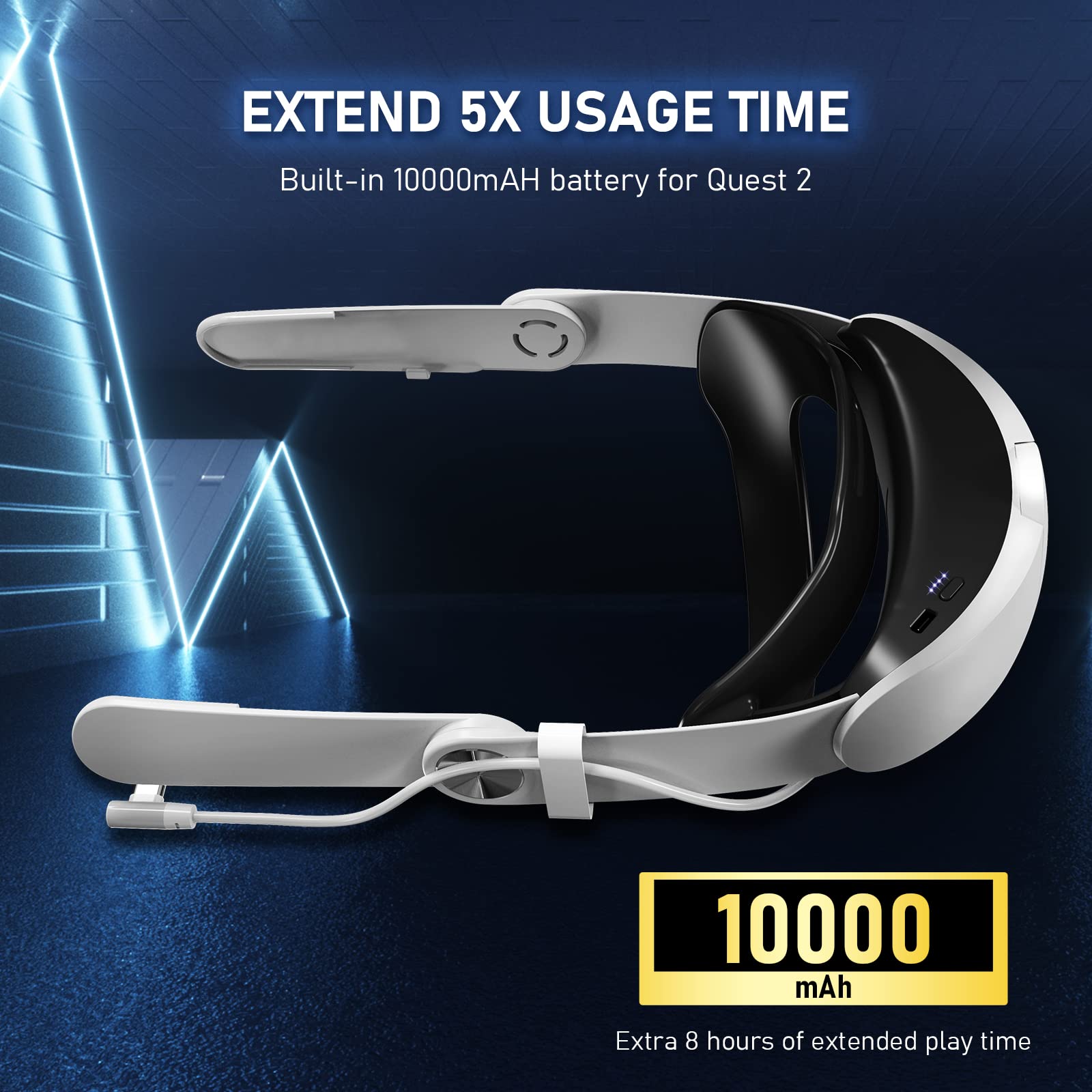 Ursetup 10000mAH Elite Battery Strap for Oculus Quest 2,Enhanced 5X Usage time in VR,Swappable with The Elite Head Strap,Ergonomically Designed Elite Battery Pack,Balance Comfort