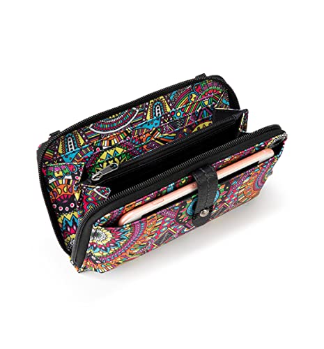 Sakroots Artist Circle Smartphone Crossbody in Eco Twill, Detachable Wristlet Strap, Rainbow Wanderlust
