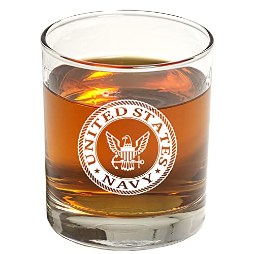 US Navy Whiskey Glass (Set of Two) – Navy Engraved Exquisite Whiskey Glass - Gifts for Whiskey Lovers - Navy Present for Retirement, Graduation, Birthday – Navy Home Décor