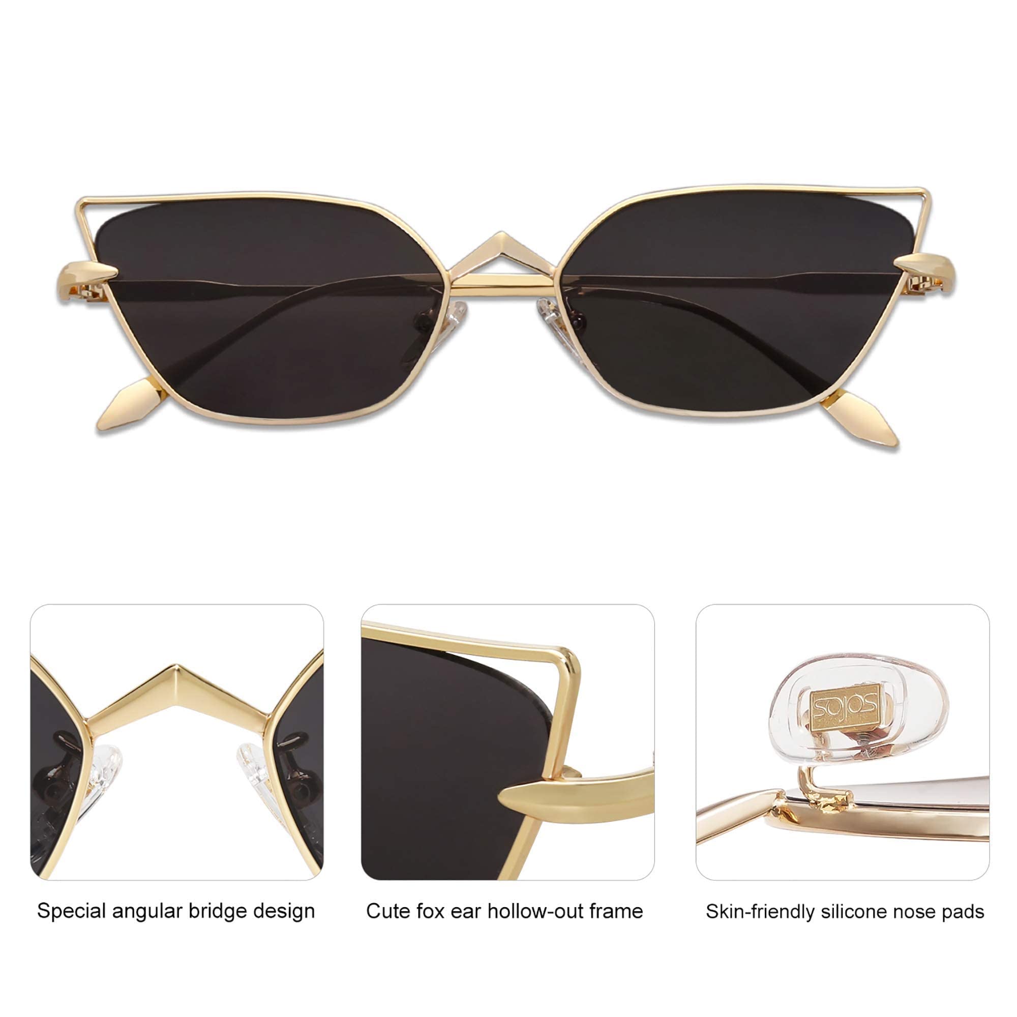 SOJOS Small Cateye Sunglasses Fashion Narrow Fun Trendy Rectangle Sunnies SJ1127, Black/Grey