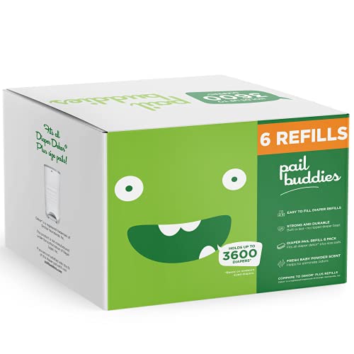 Pail Buddies Diaper Pail Refills | 6 Count | Compatible with Dekor Plus Diaper Pail | Strong, Durable Diaper Pail Refills with Fresh, Baby Powder Scent
