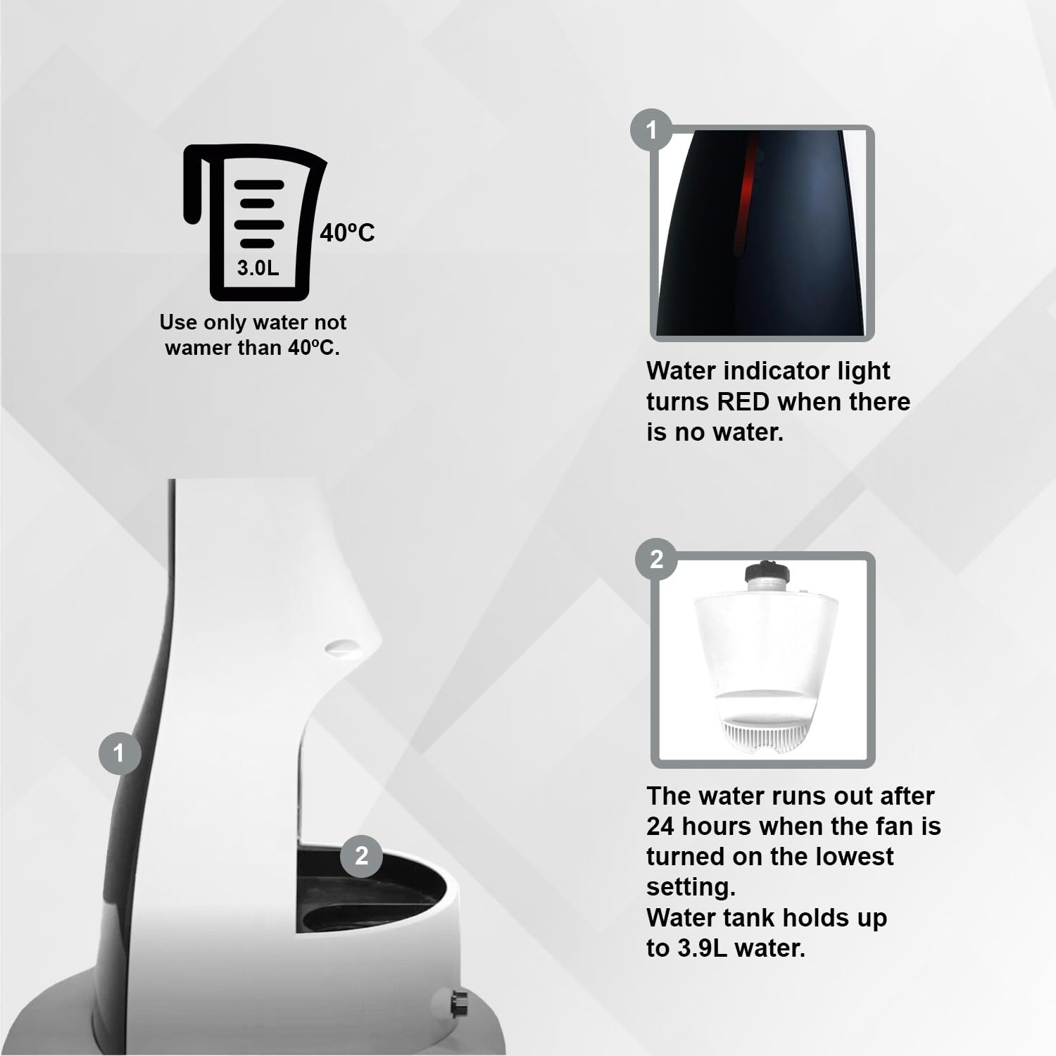 XBrand Black/White Intelligent Cool Mist Standing Oscillating Fan, 47 Inch Height