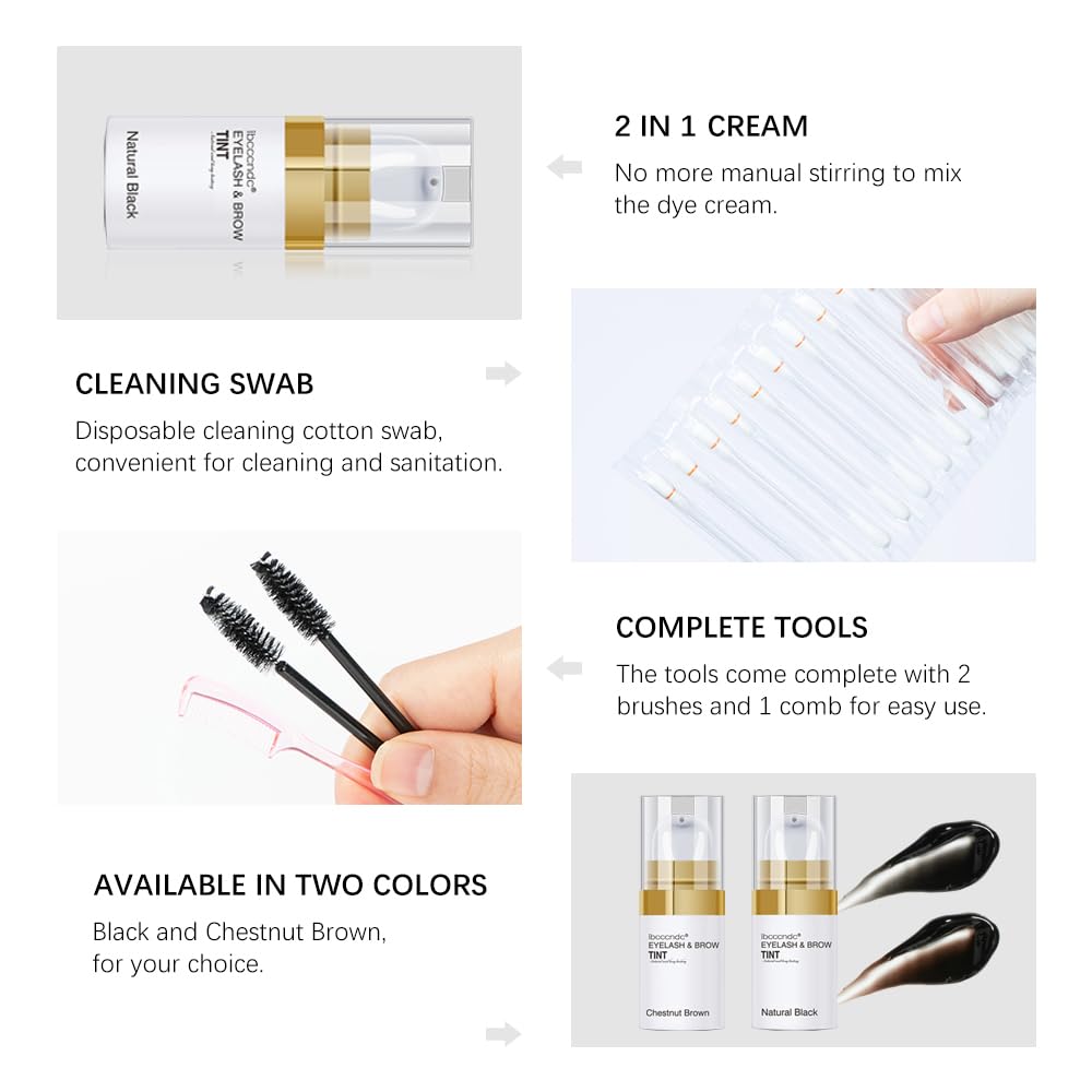 Professional 2-in-1 Eyebrow Tinting Kit - Dark Brown Long-Lasting Instant Brow Coloring Easy to Use Includes Eyelash & Eyebrow Kit (Chestnut Brown)