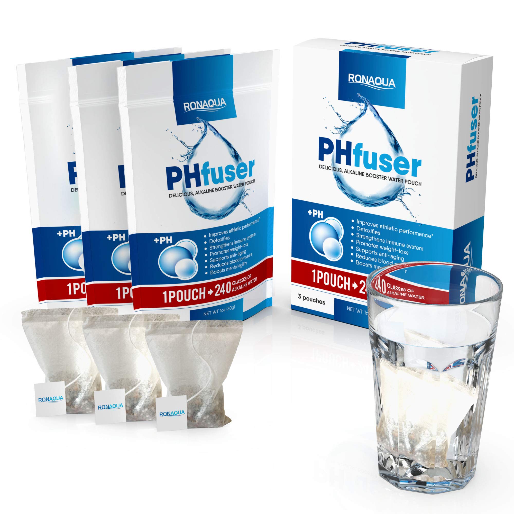 PHfuser Alkaline Water Filtration Pouch for your bottle, jar, pot, coffee/tea cup, jug, pitcher, container â Filter Purification System for Clean, Healthy, Safe, Anti-Oxidant, Anti-Aging water(3 Pack)