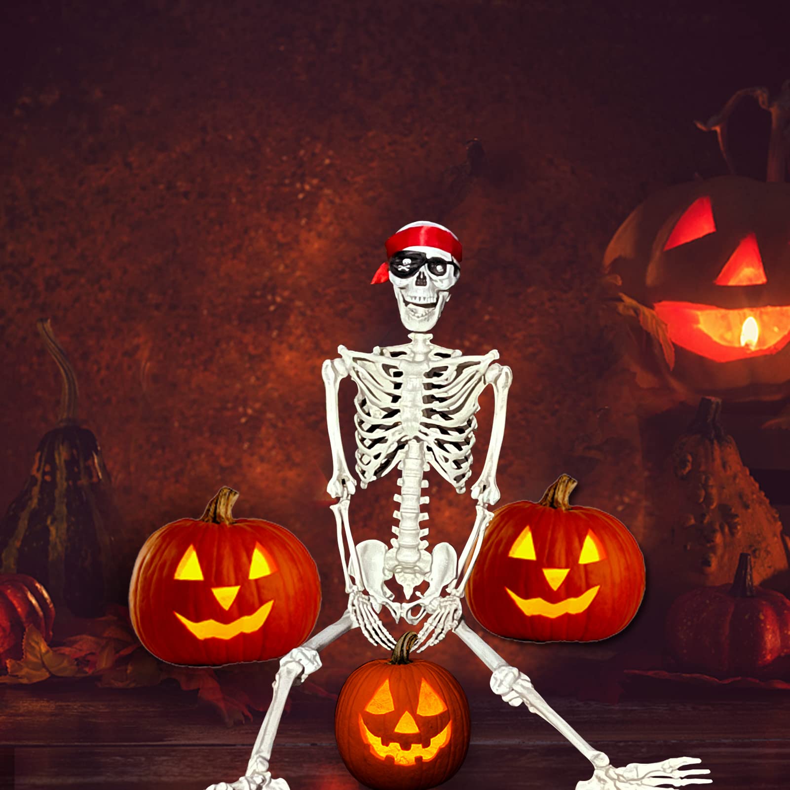 Skeleton Halloween Decor, 36'' Full Body Skeleton with Movable Joints, Posable Halloween Skeleton Decorations, Perfect for Haunted House Lawn Graveyard Yard Outdoor Indoor Party