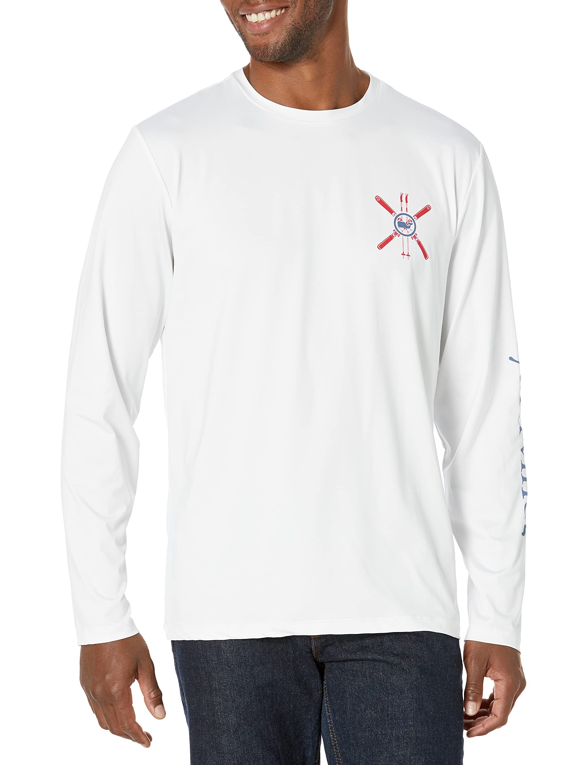 vineyard vines Men's Ski Flag Long-Sleeve Harbor Performance Tee, White Cap, XX-Large