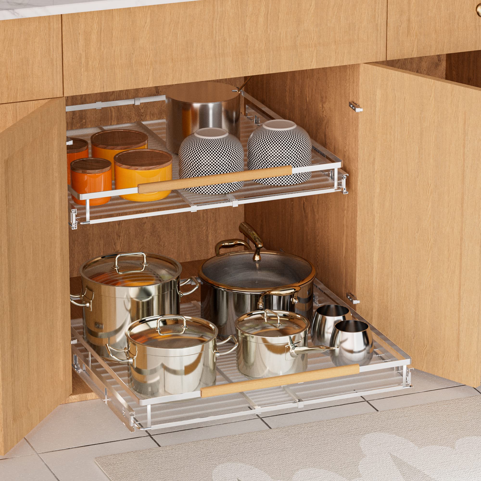 SANNO Expandable Slide Out Cabinet Organizer Pull Out Drawers for Kitchen Cabinets Organizer, Sliding Shelf Under Cabinet Organizers and Storage Shelf, Expandable Slide Out Organizer(1pack)