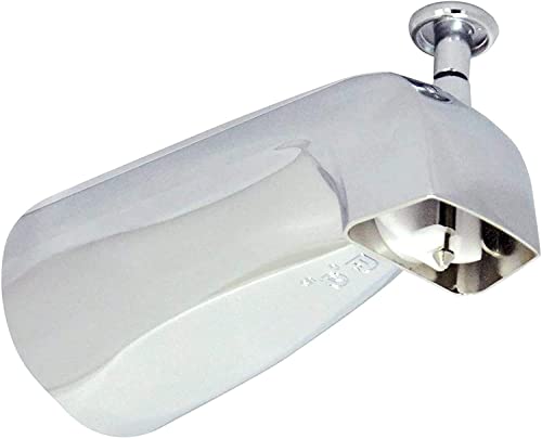 Tub Spout with Front Diverter, 1/2 inch IPS Female Front End Thread, 5-1/4 inch Overall Length, for 4 inch to 4-3/8 inch Length Galvanized Pipe Nipple, Polished Chrome Finish