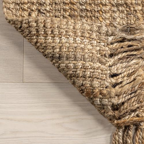 nuLOOM 8x10 Daniela Jute Tassel Hand Woven Area Rug, Natural, Solid Chunky Farmhouse Design, Natural Fiber, For Bedroom, Dining Room, Living Room, Hallway, Office, Entryway