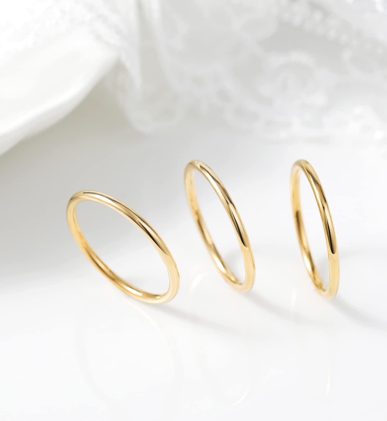 TIGRADE 3Pcs 1.5mm Stainless Steel Stacking Rings for Women Stackable Thin Ring Statement Band Comfort Fit Size 3-12, Gold, Size 6.5