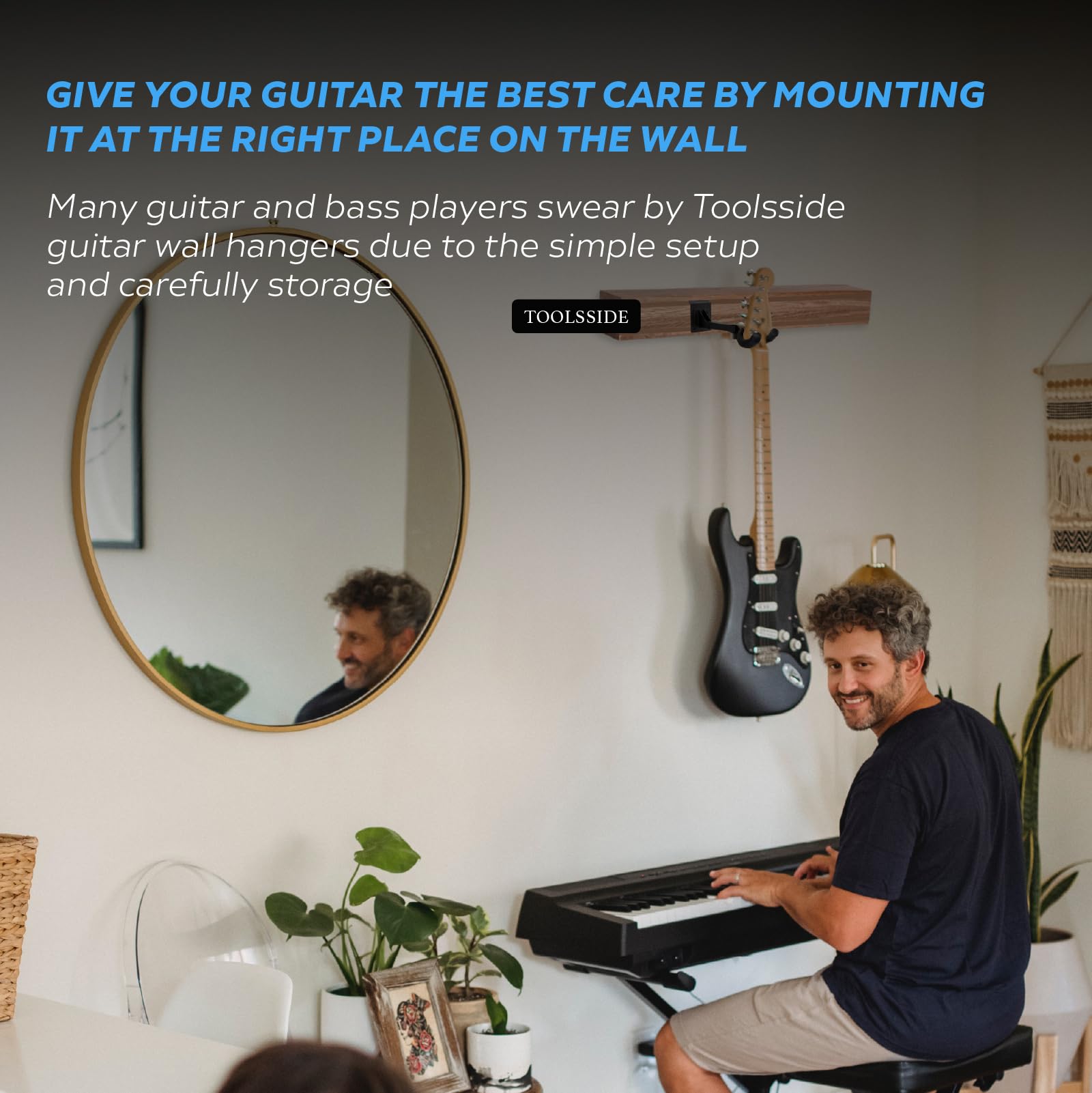 TOOLSSIDE 5 Pcs Guitar Hanger Wall Mount Hook Stand 180 - Guitar Hooks for Wall Adjustable with Slat Adapter - Guitar Wall Mount for Electric Acoustic and Bass Guitars