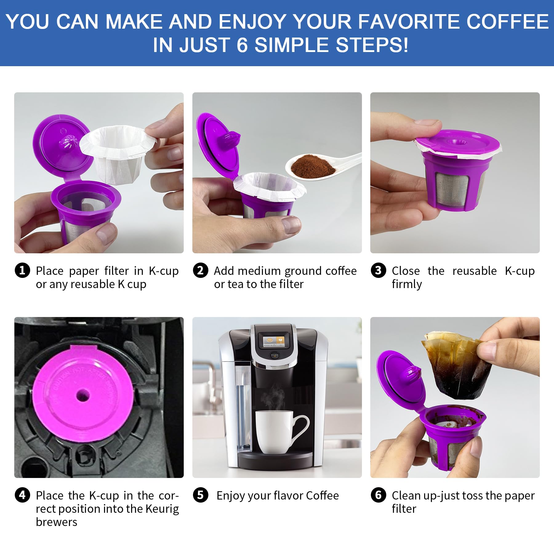 Velocvil Disposable Paper K Cup Filters, 100 Counts Coffee Filters Compatible with All Keurig Brewers Single Serve Reusable Pods