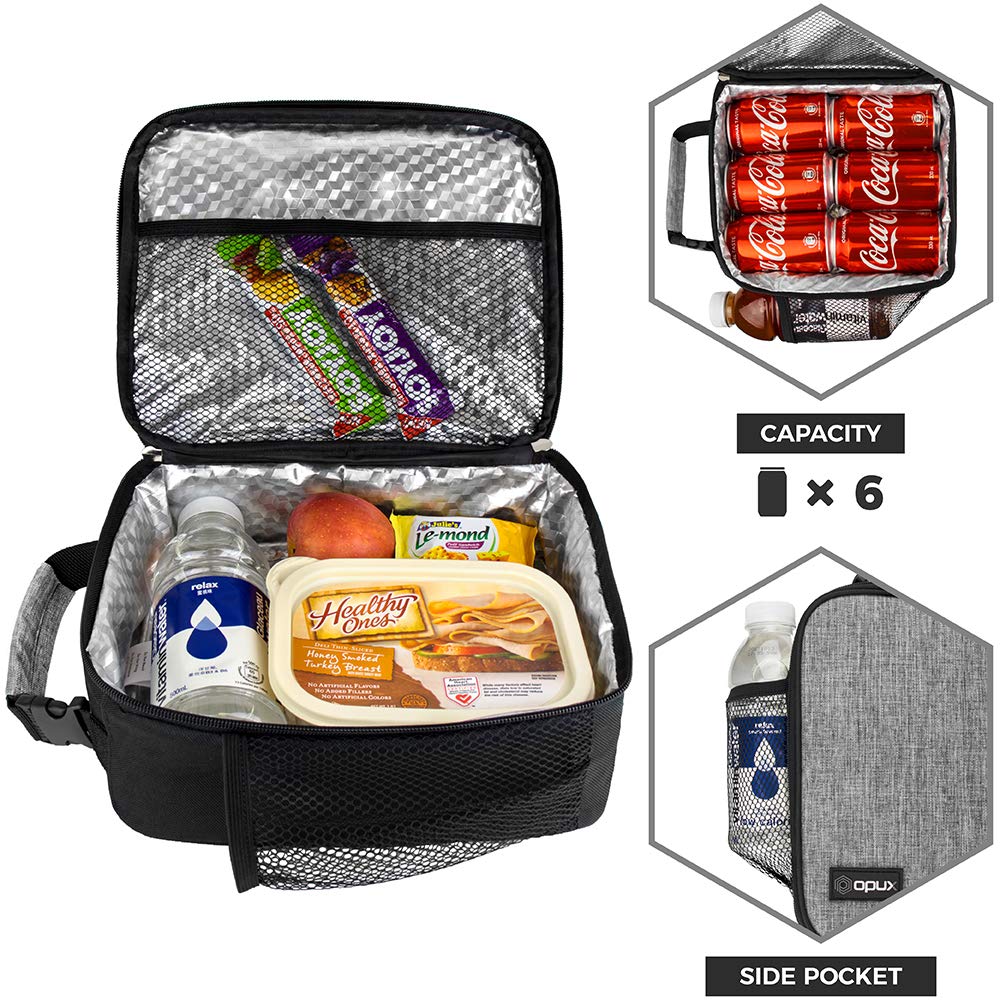 opux Lunch Box for Men, Insulated Lunch Bag for Women, Soft Lunchbox for Adult Work Office with Pocket and Clip On Handle, Reusable Compact Lunch Cooler Pail (Grey)