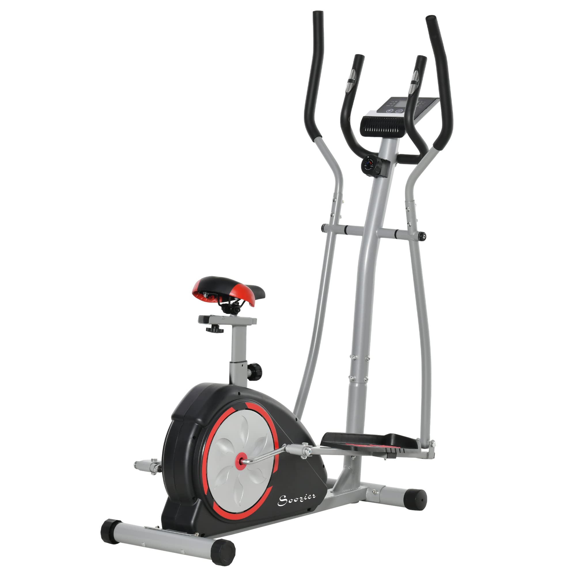 Soozier 2-in-1 Elliptical and Bike Cross Trainer with LCD Screen and Magnetic Resistance for Home Gym Use, 264 lbs Weight Capacity