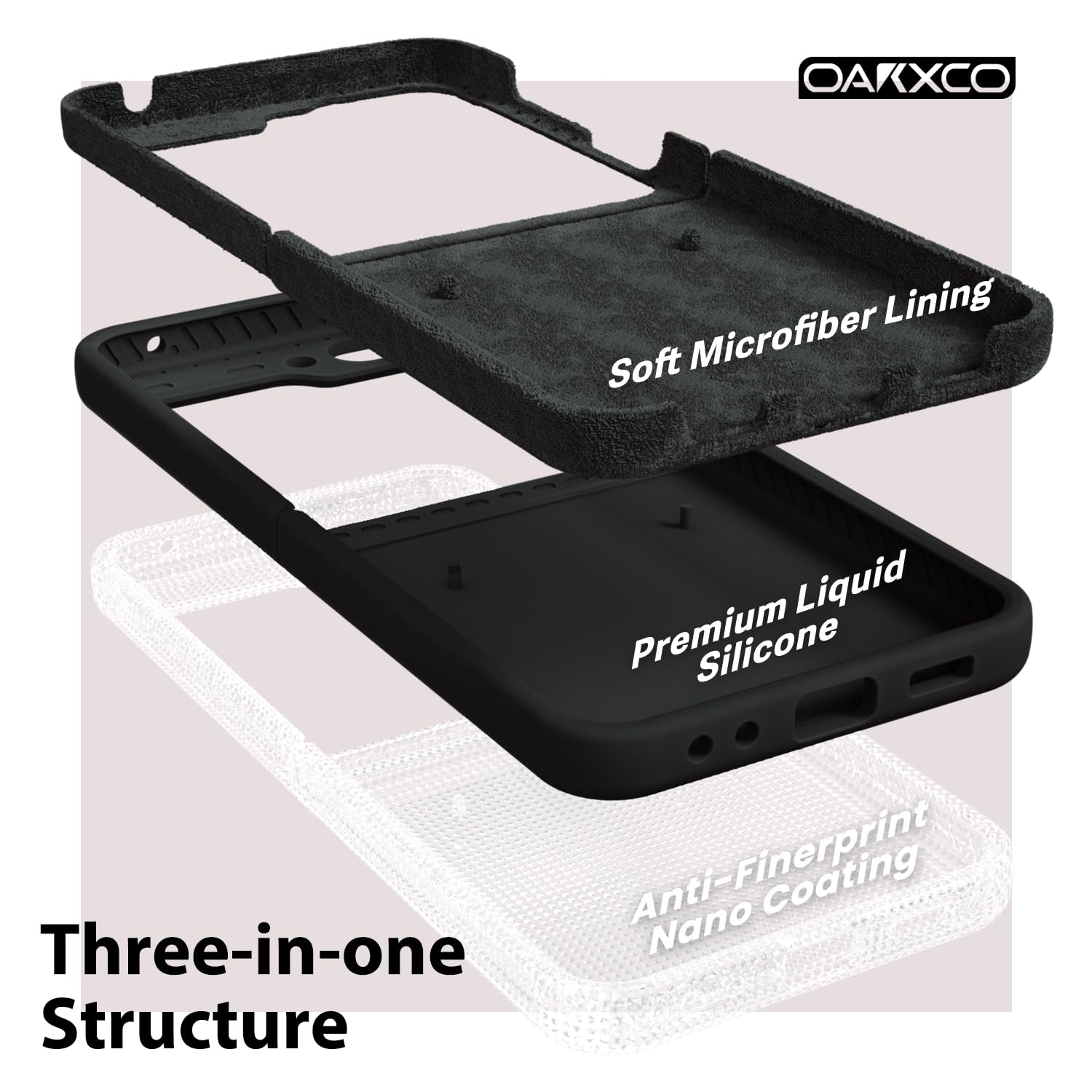 oakxco for Samsung Galaxy Z Flip 5 Phone Case Liquid Silicone Grip, Cute Thin Slim Soft Rubber TPU Plain Smooth Gel Cover for Women Girl Aesthetic Design, Matte Solid Protective & Shockproof, Black