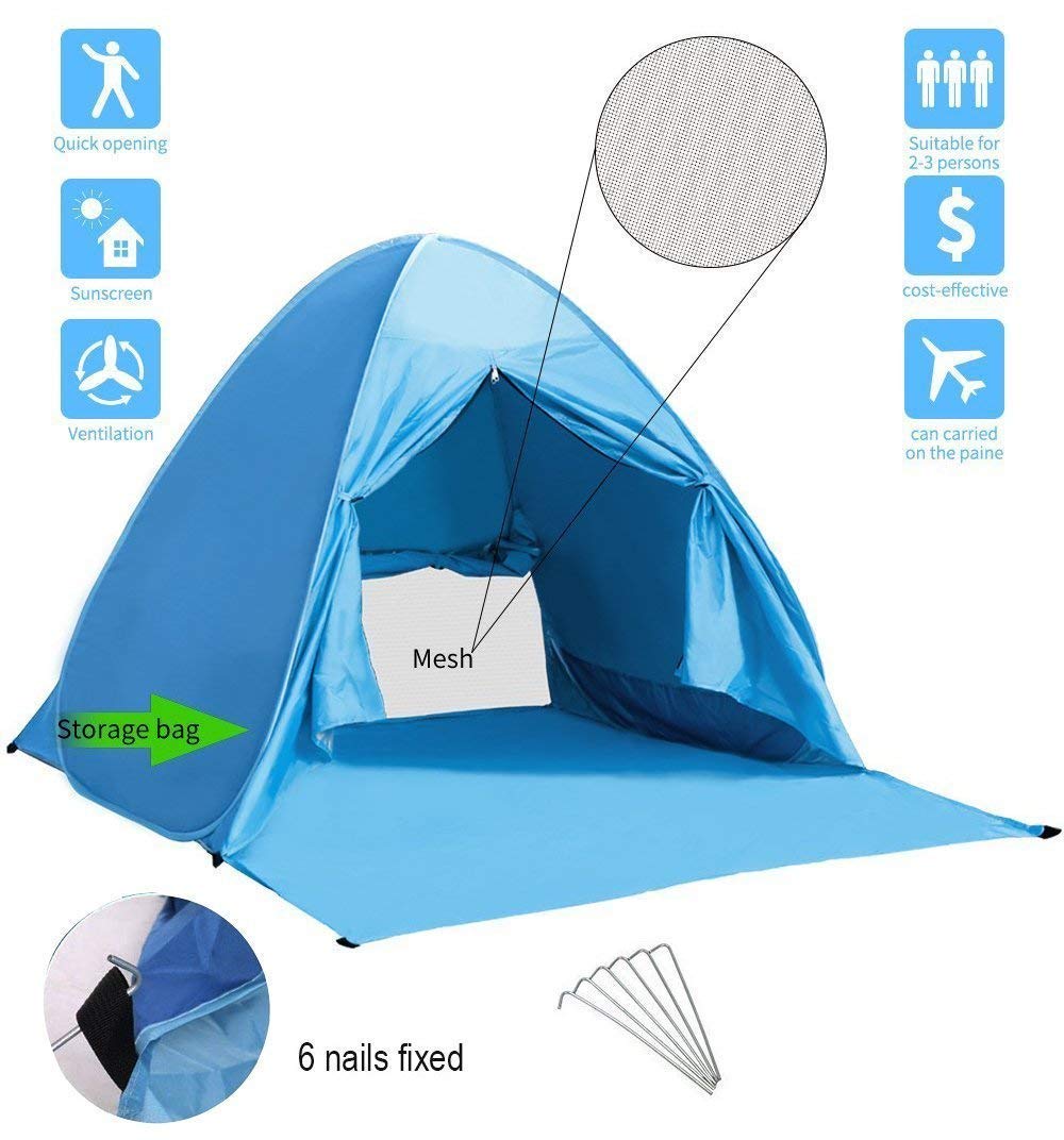 Sky Tower Automatic Pop Up Portable Outdoors Family Beach 2-4 Persons Tent Quick Cabana Sun UV Protection Shelter UPF 50+ (X-Large)