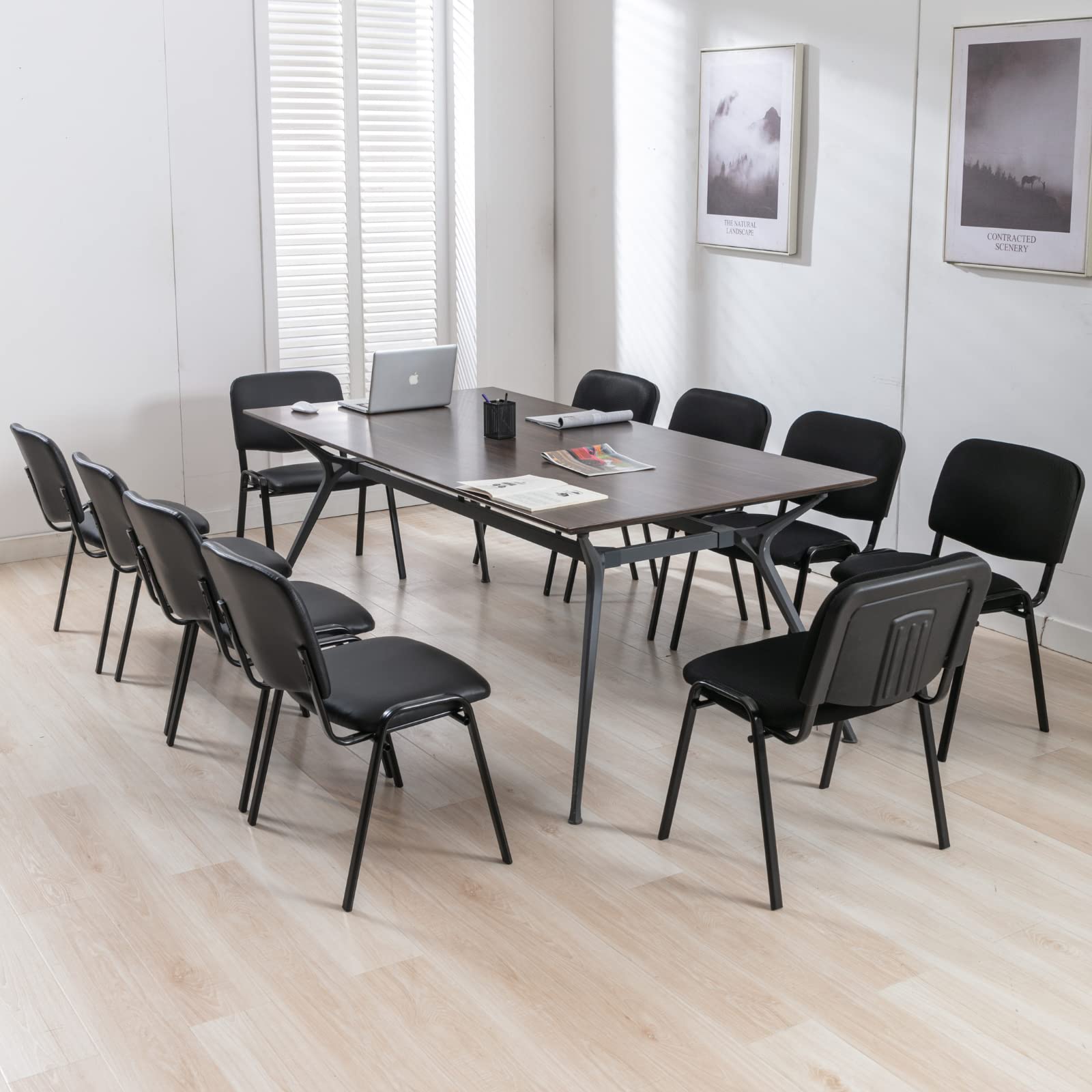 Waiting Room Chairs Stackable Conference Room Chairs No Wheels Office Guest Chair No Arms Reception Chairs for School Breakroom Banquet Church Lobby (Leather-Cushion,Black,5PCS)