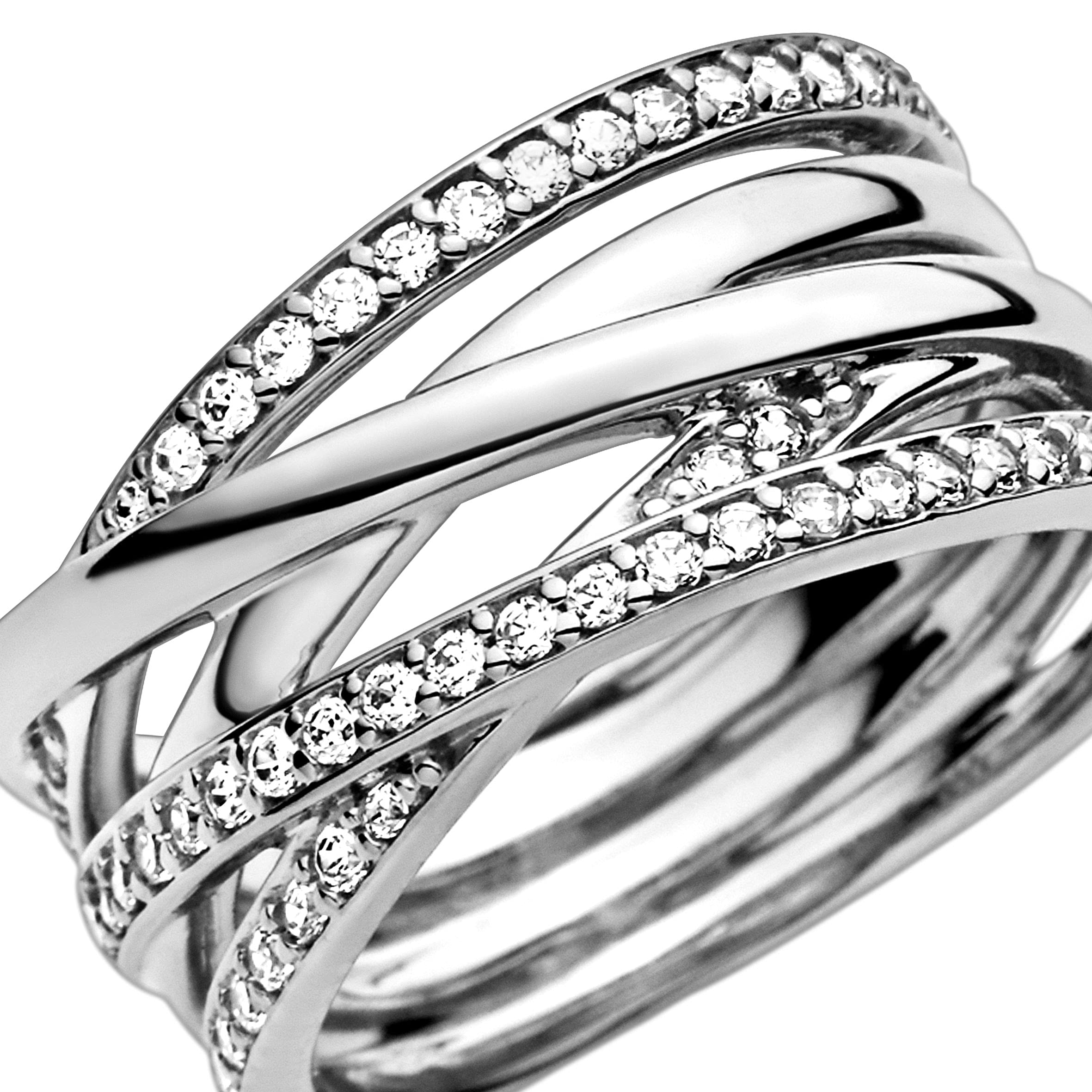 Pandora Sparkling & Polished Lines Entwined Ring - Sterling Silver Ring for Women - Gift for Her - Sterling Silver with Clear Cubic Zirconia - Size 7