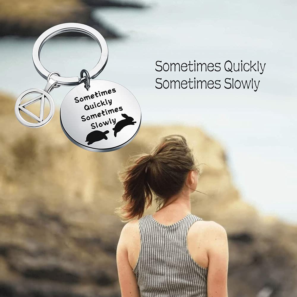 TIIMG Tortoise and Hare Sobriety keychain AA NA Inspirational Gift 12 Step Gifts New Beginning Gift (Sometimes Quickly)