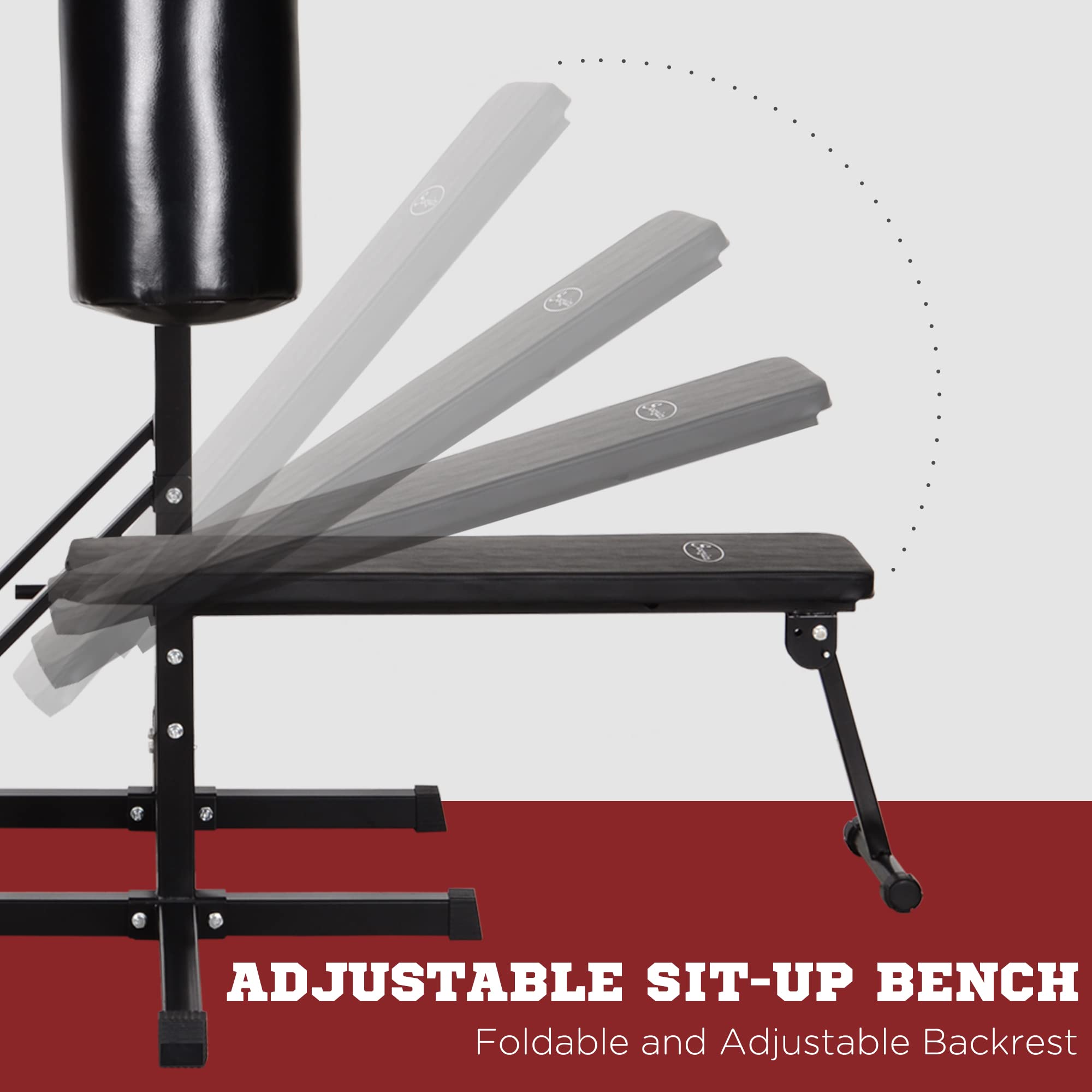 Soozier Heavy-Duty Power Tower Dip Station Pull Up Bar with Foldable Workout Bench and Punching Bag, Multi-Functional Adjustable Strength Training Equipment Power Rack Fitness Equipment for Home Gym