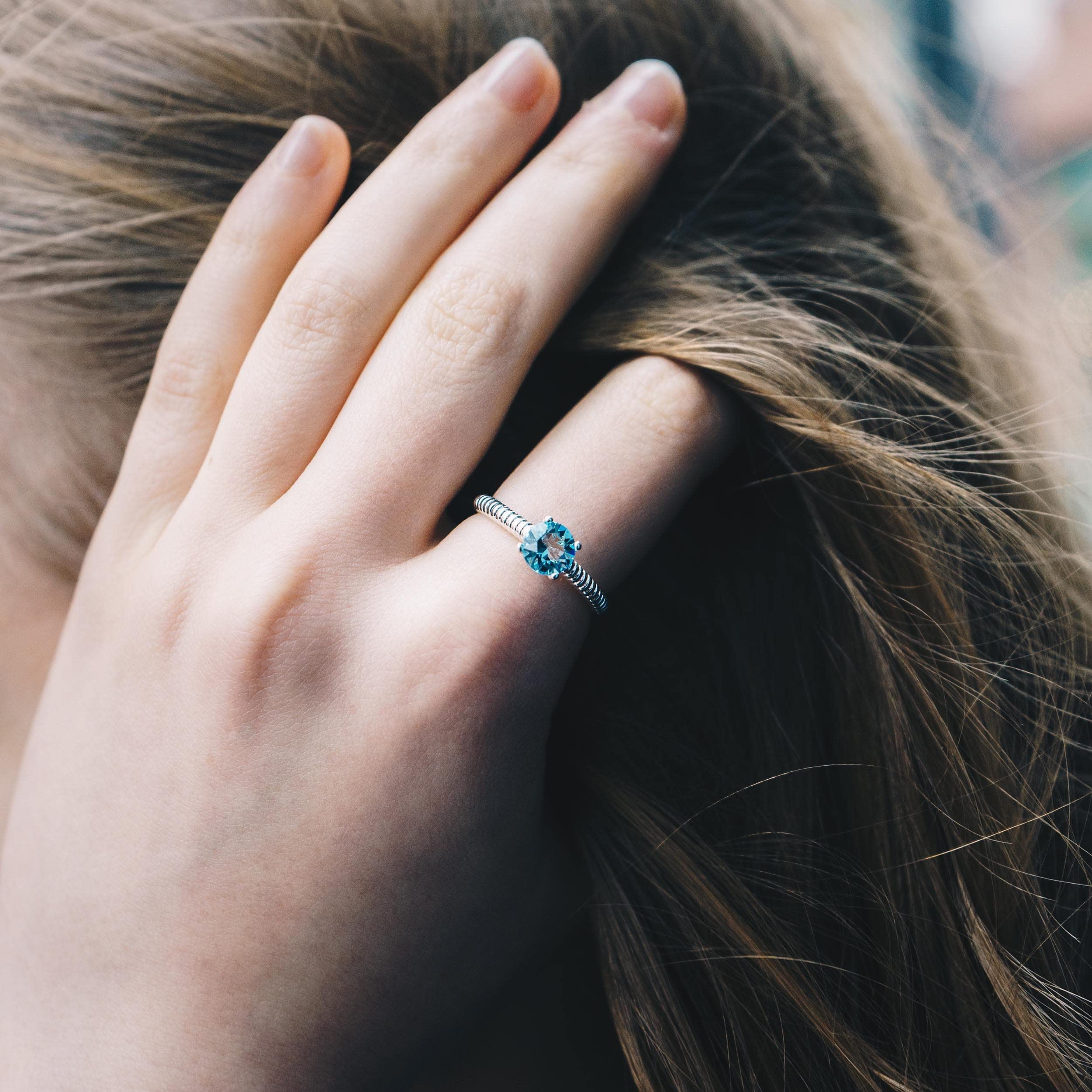 Philip Jones March (Aquamarine) Adjustable Birthstone Ring Created with Zircondia® Crystals