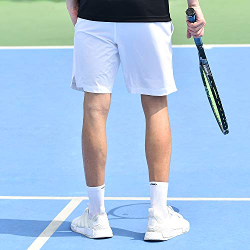 SAVALINO Sport Clothes Men's Tennis Shorts Material Wicks Sweat & Dries Fast S White