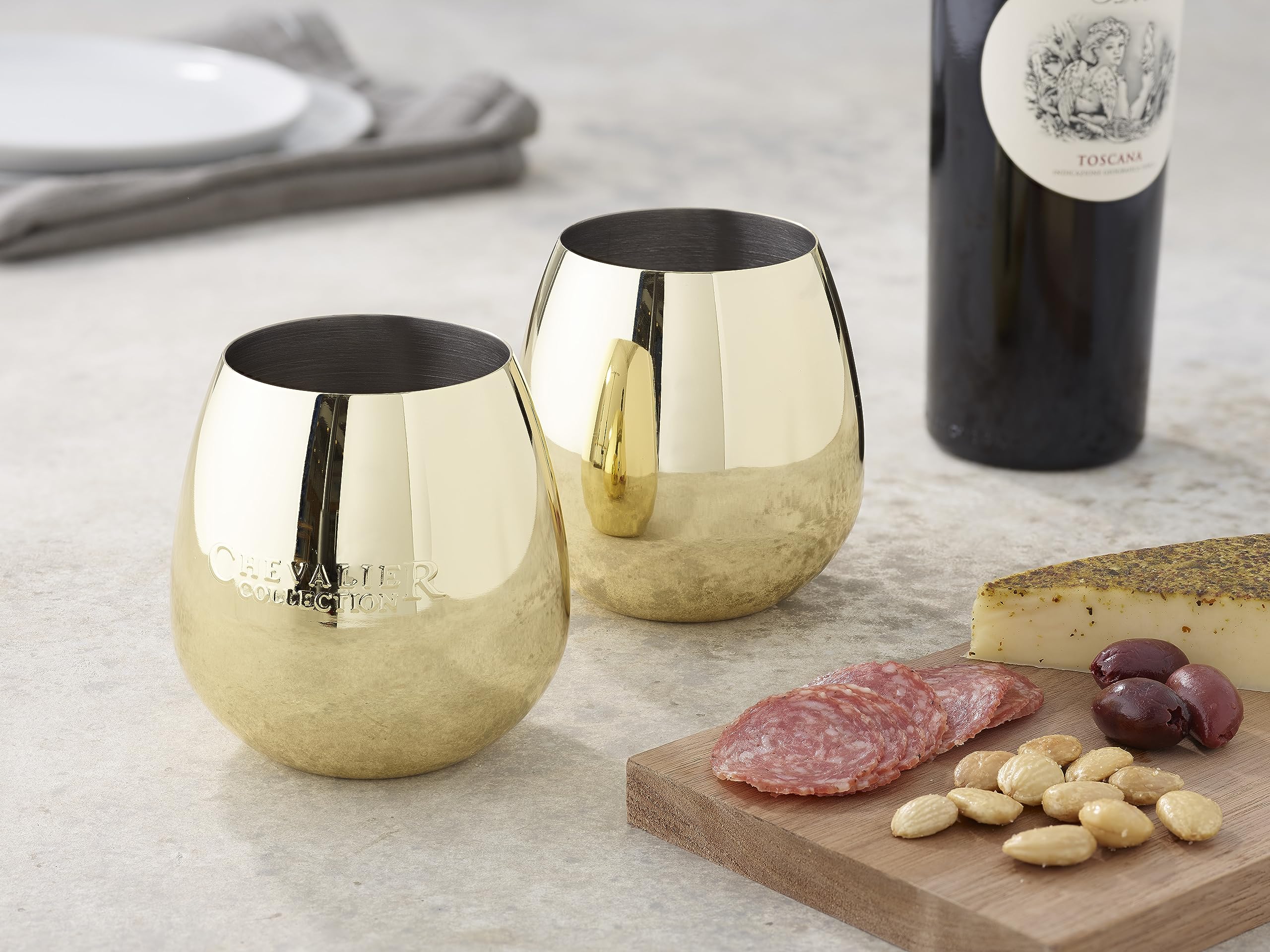 Stainless Steel Aerating Wine Glass by Chevalier Collection (Set of 2) - Patented Vessel With Removable Aerator for Decanting Wine And Spirits - Unique Gift for Wine Lovers