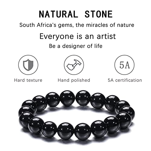 VIVISWAN Natural 10-12mm Gorgeous Semi-Precious Gemstones Healing Crystal Stretch Elastic Beaded Bracelet Unisex Yoga Meditation Relax Anxiety Bangle for Womens Mens