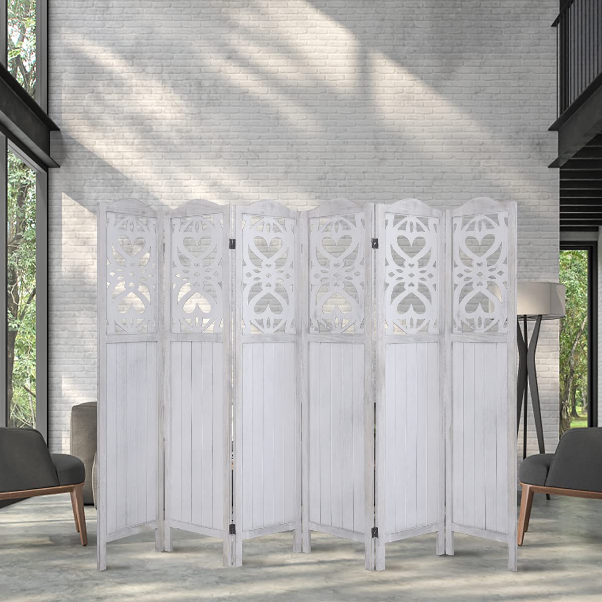 Rose Home Fashion RHF 5.6 ft. Tall- Cutout Room Divider,Double Hinged, Folding Room Dividers,Panel Screen, Room Dividers and Folding Privacy Screens, Free Standing,(6 Panel,White)