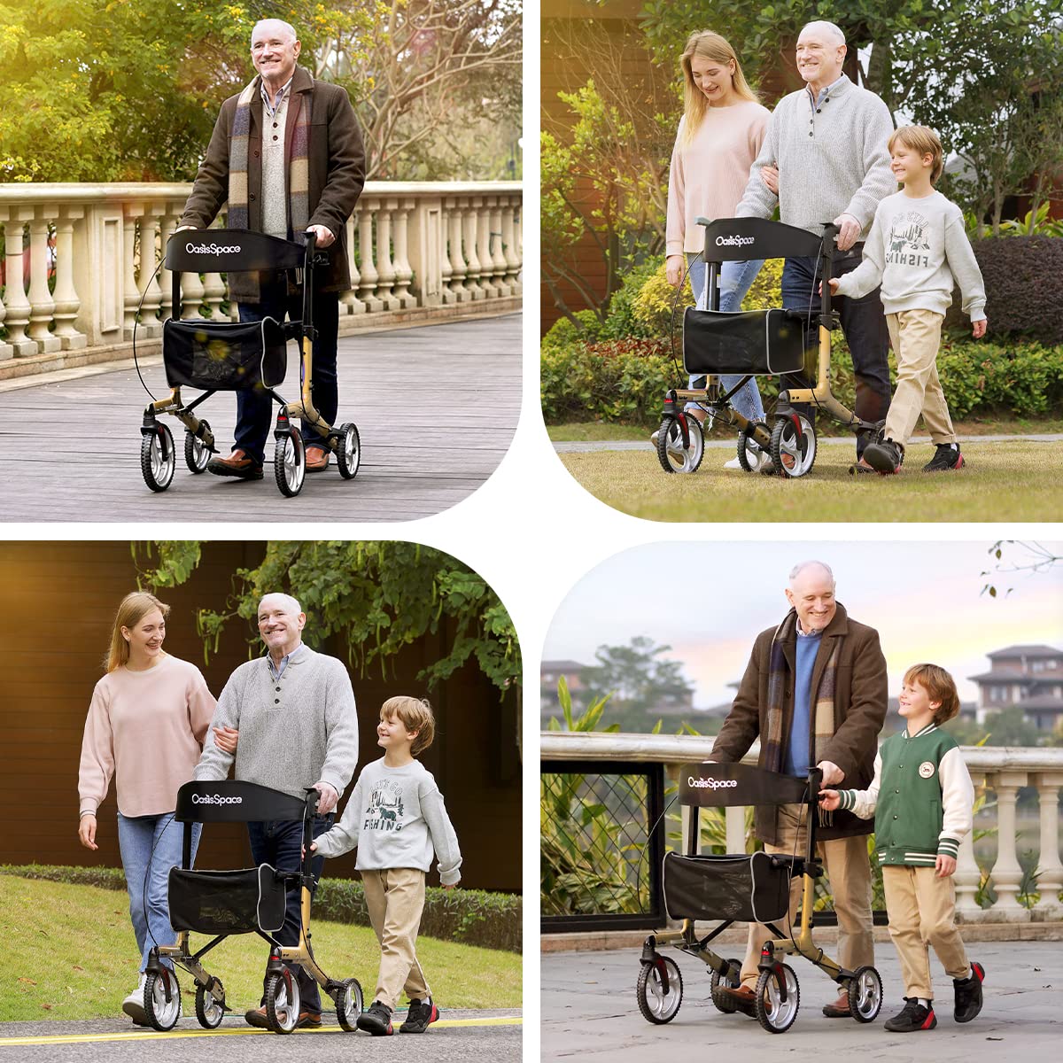 OasisSpace Lightweight Rollator Walker with Seat,Blue Rollator Walker with Seat and Gear Wheels,Walker Supports up 300 lbs,Rolling Walker with Comfort Handles and Thick Backrest (Blue))
