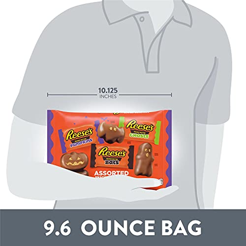 REESE'S Assorted Milk Chocolate Peanut Butter Snack Size Shapes Candy, Halloween, 9.6 oz Variety Bag