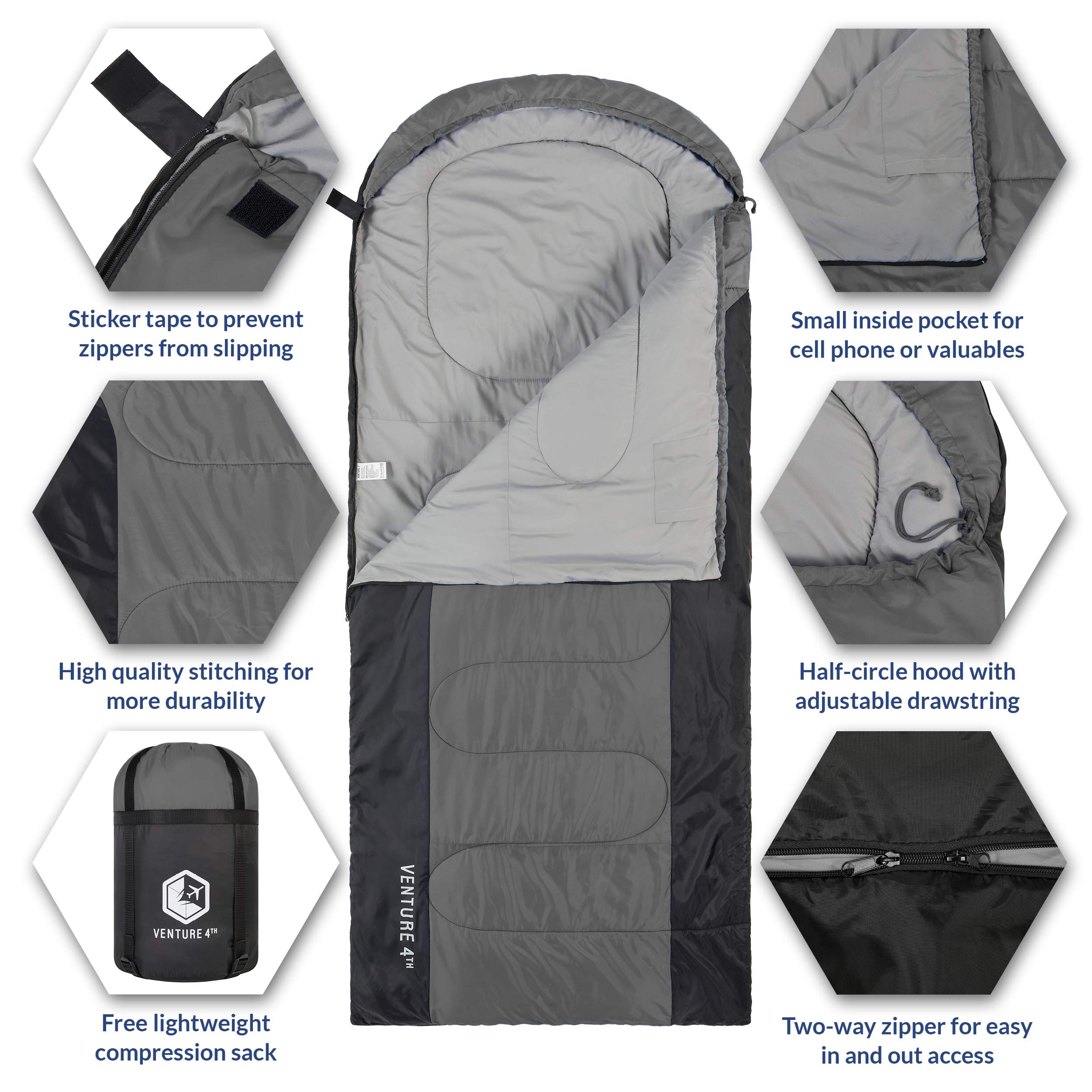 VENTURE 4TH Backpacking Warm Sleeping Bag with Self Inflating Sleeping Pad for Adults & Kids β Ideal for Hiking, Camping & Outdoor Adventures