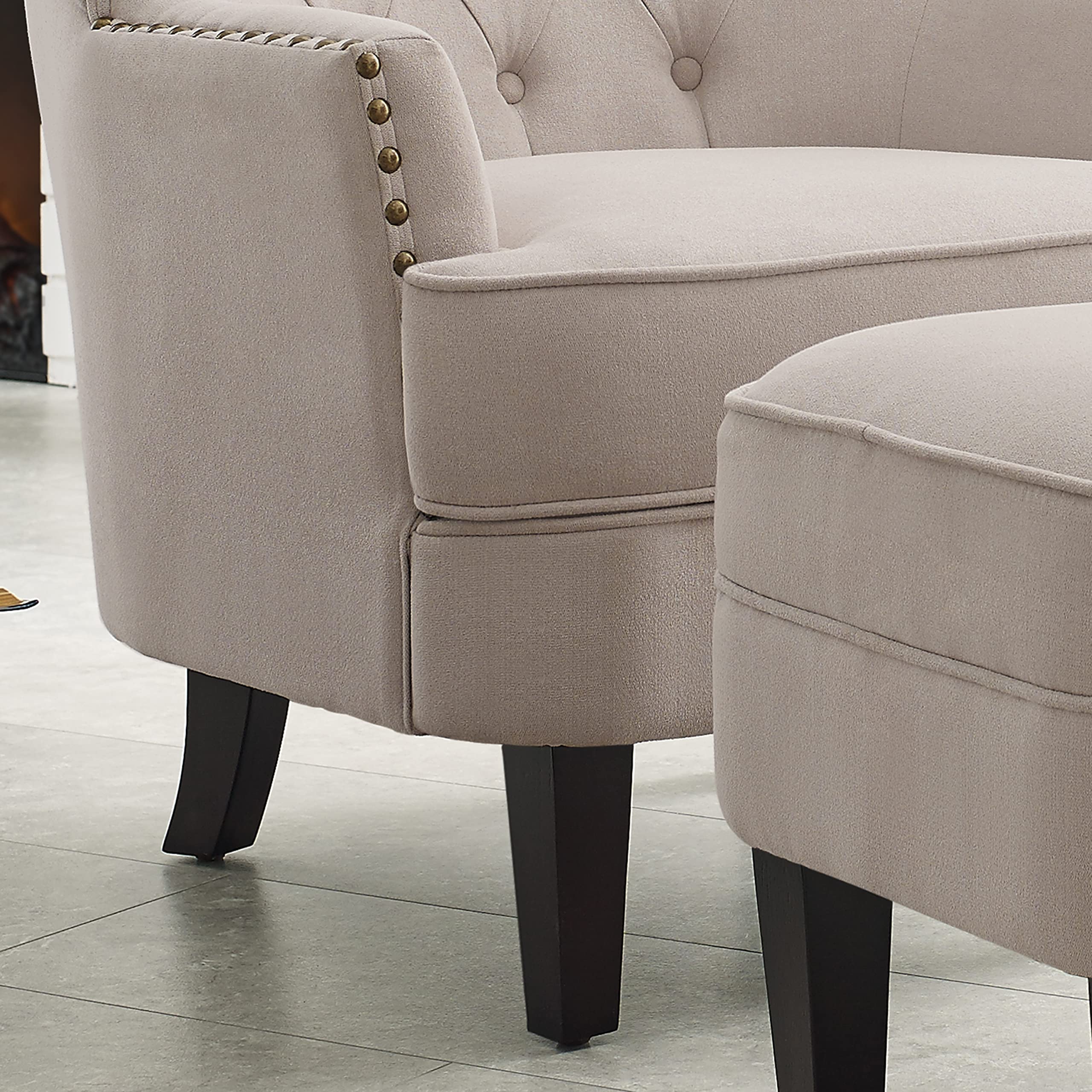Rosevera McCarthy Furniture Ottoman Arm Living Room Comfy Small Accent Chairs for Bedroom, Standard Size, Pearl Beige