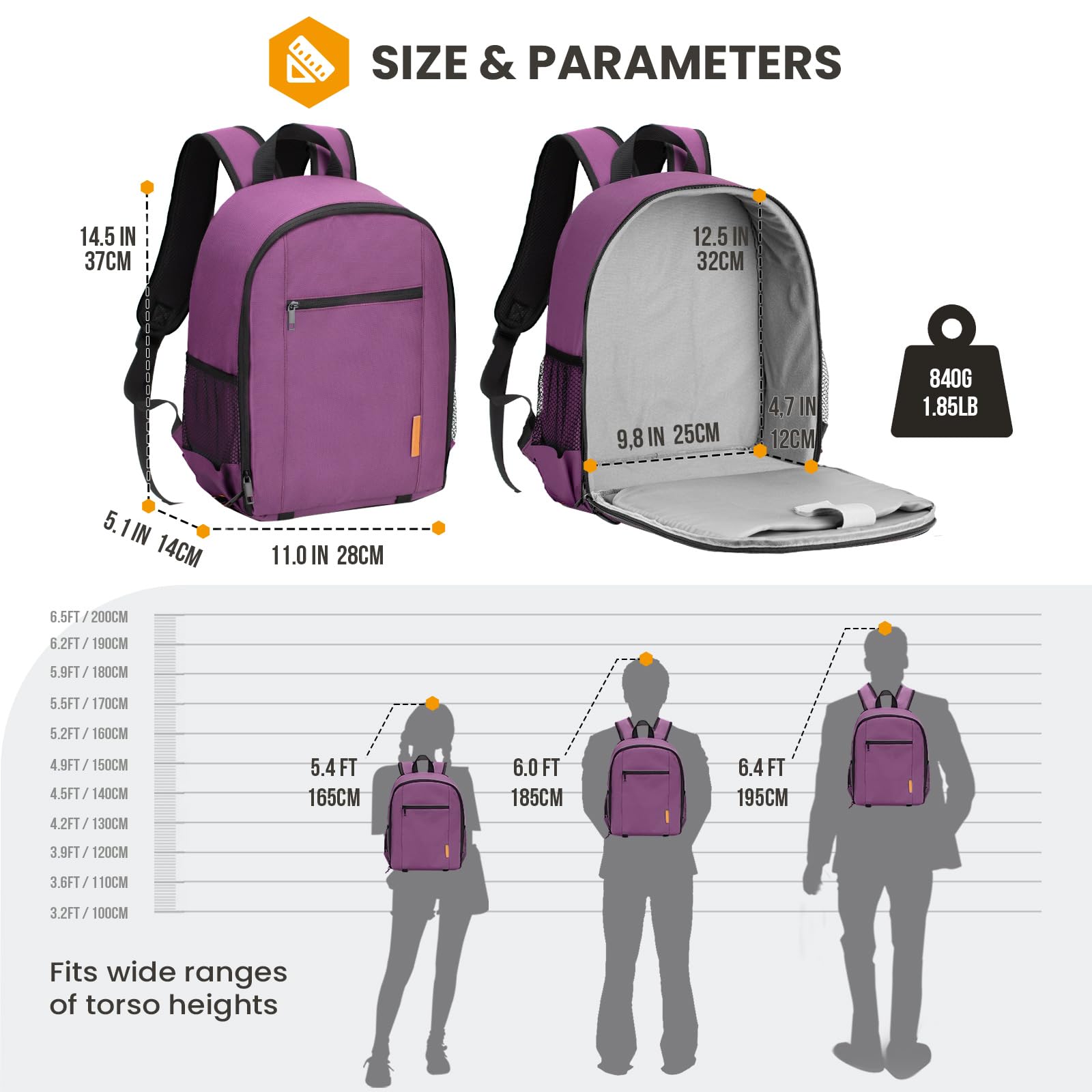 TARION Camera Bag Professional Camera Backpack Case with Laptop Compartment Waterproof Rain Cover for DSLR SLR Mirrorless Camera Lens Tripod Photography Backpack for Women Men Photographer Purple TB-S