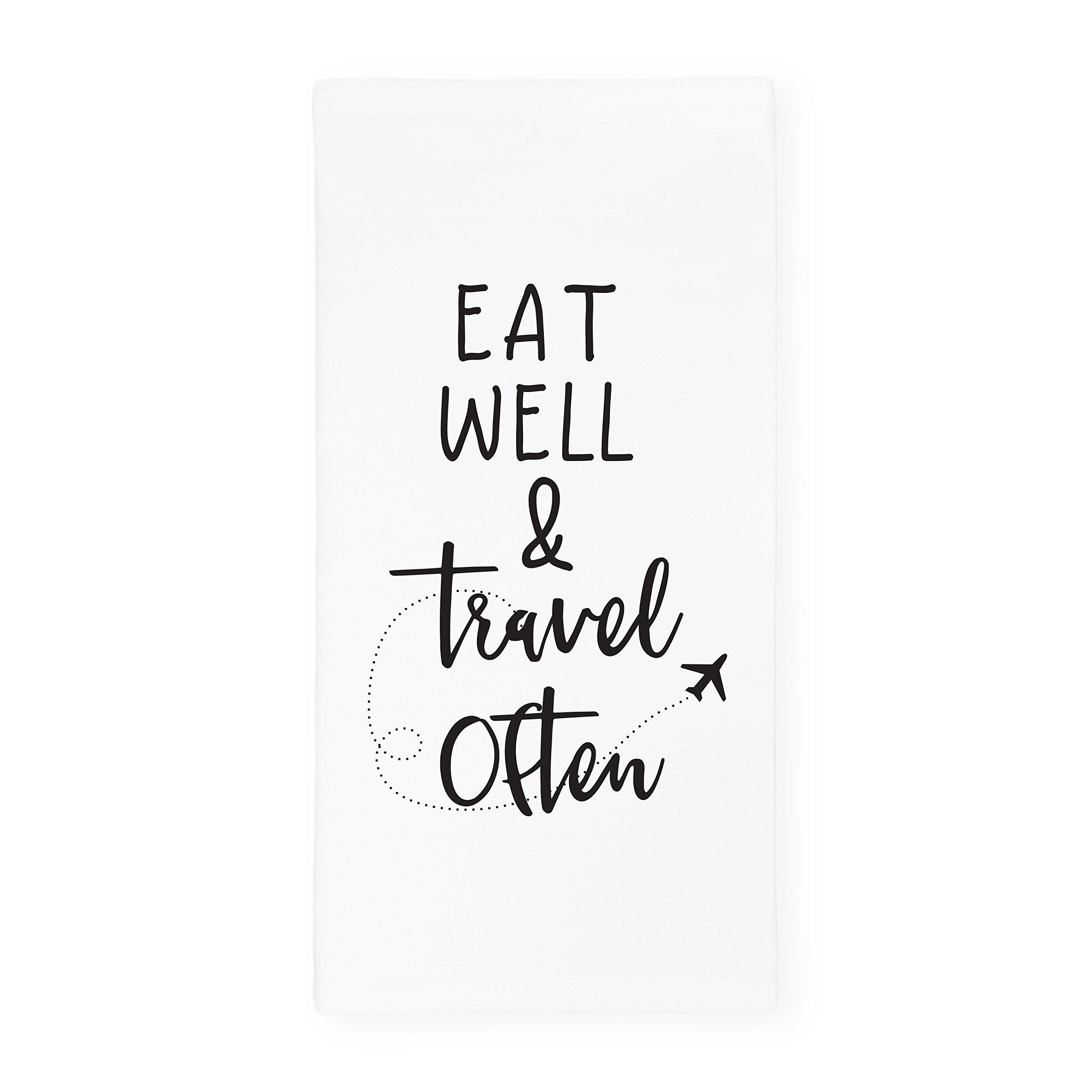 The Cotton & Canvas Co. Eat Well Travel Often Soft and Absorbent Kitchen Tea Towel, Flour Sack Towel and Dish Cloth