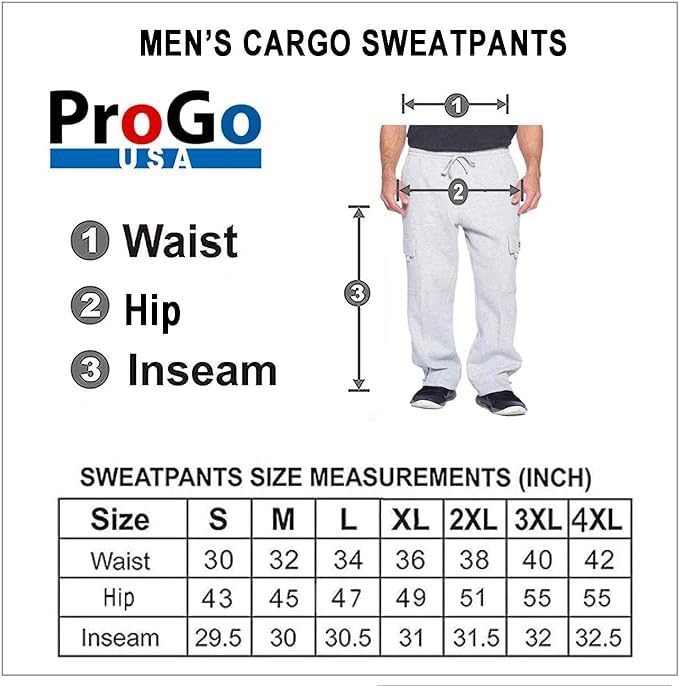ProGo Men's Heavyweight Fleece Cargo Pants (X-Large, Charcoal)