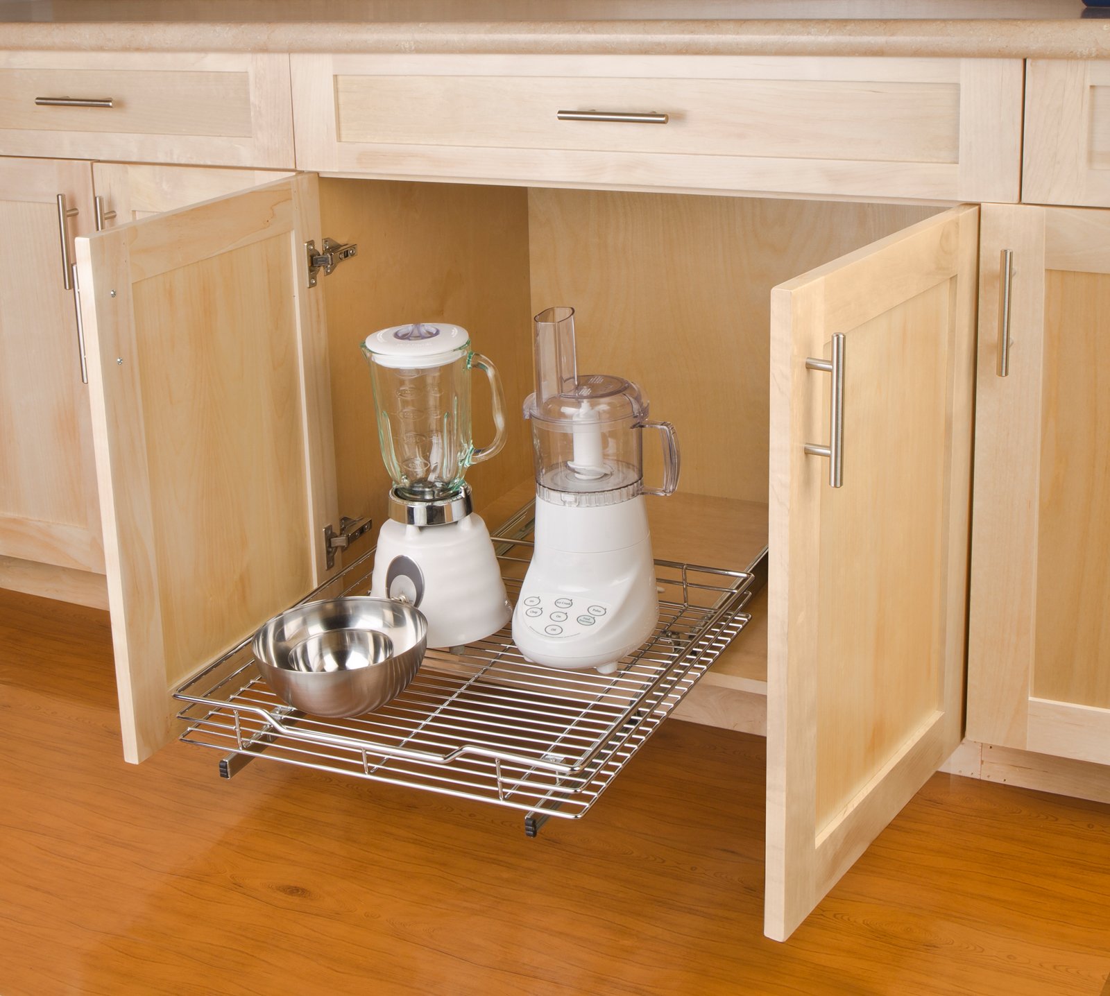 Smart Design Pull-Out Cabinet Organizer β Single Level Chrome, Extra Large β Steel Sliding Cabinet Organizer Holds Up To 100 lbs. for Optimal Home Organization and Storage