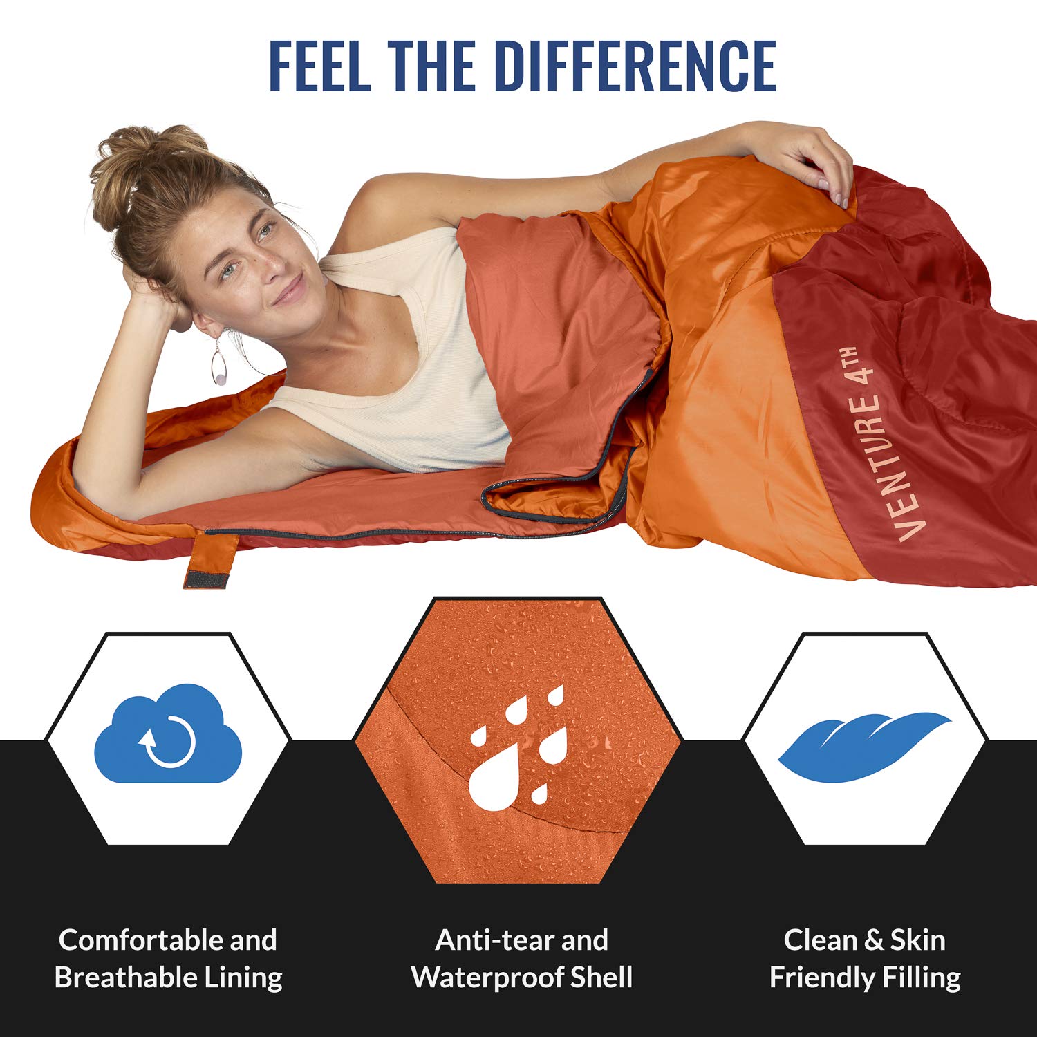 VENTURE 4TH Backpacking Warm Sleeping Bag with Self Inflating Sleeping Pad for Adults & Kids – Ideal for Hiking, Camping & Outdoor Adventures