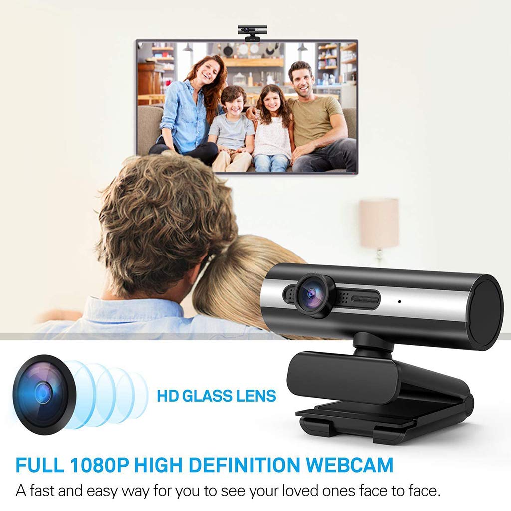 PC Video Webcam with Microphone HD 1080P Clip-on Camera 360° Rotatable and USB Driver-Free Web Cam for Teaching/Gaming/Conferencing/YouTube/Skype/Facebook/Whatsapp Tripod