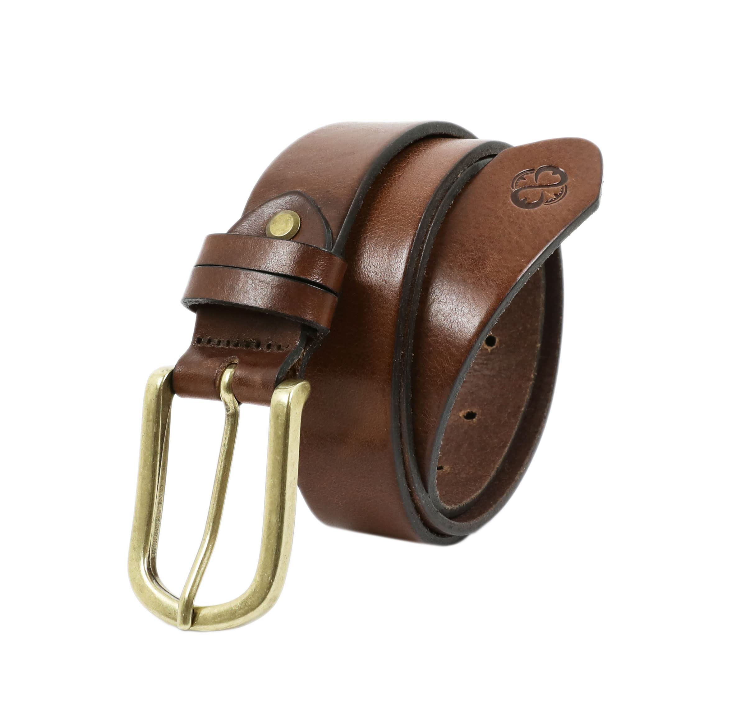 Time Resistance Full Grain Leather Belt for Men and Women, 100% Real Solid Leather Handmade Belt for Jeans and Work Business (L, Brown)