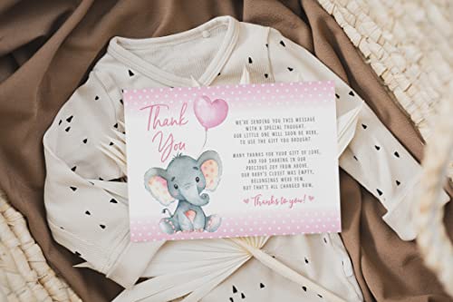Pink Elephant Baby Shower, Thank You Cards 20 Count Pre-written Thank You Cards, Baby Sprinkle Pink Dots