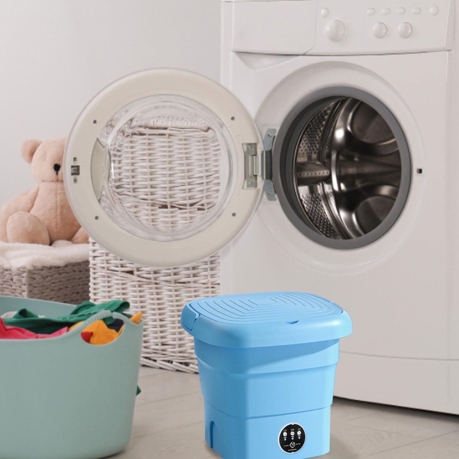 Small Washer Machines, Portable Mini Washing Machine, Foldable Touchscreen Washer, Drain Basket Washer, Small Timer Laundry Washer, Automatic Electric Low Noise Washing Machine for Home and Travel