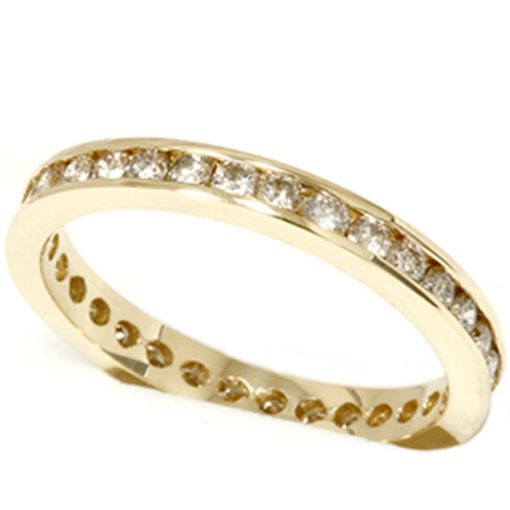 P3 POMPEII3 14k Yellow Gold 1 Ct TW Round-Cut Natural Diamond Channel Set Ring Women's Stackable High Polished Eternity Wedding Anniversary Band