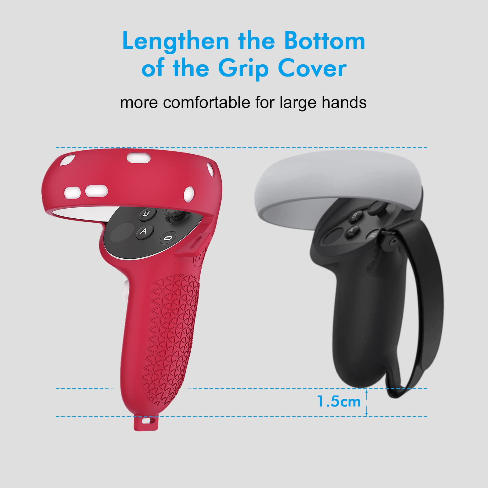 Touch Controller Grip Leather Cover for Oculus Quest 2, EWalos Double Protection Anti-Throw Silicone Handle Cover with PU Leather Knuckle Strap, DSLR Hand Strap Style Design(Red, 1 Pair)