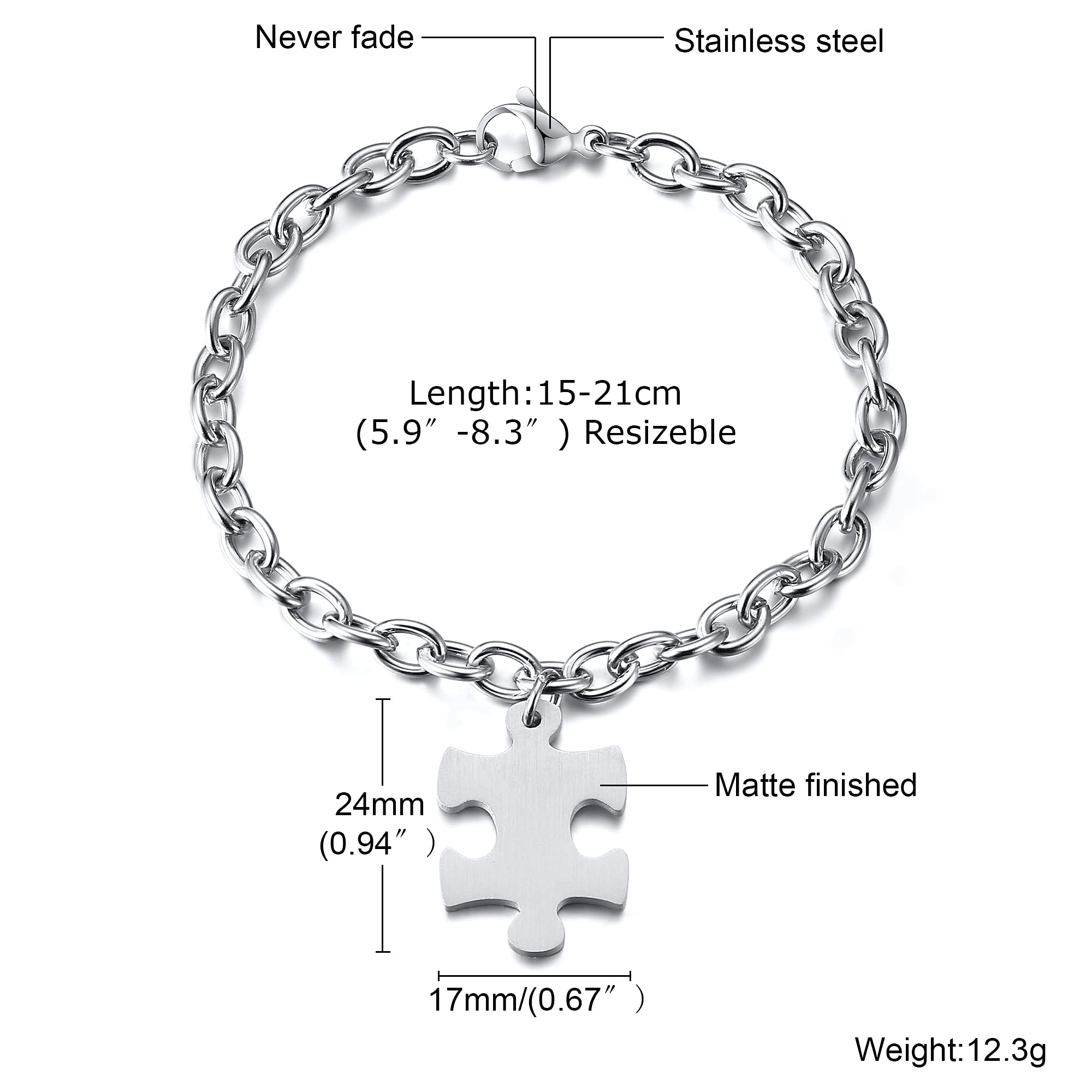 VNOX Personalized Customized Puzzle Piece Bracelet Set of 4 Link Bracelet for Best friend BFF Family Love/Friendship Jewelry Gift Sets