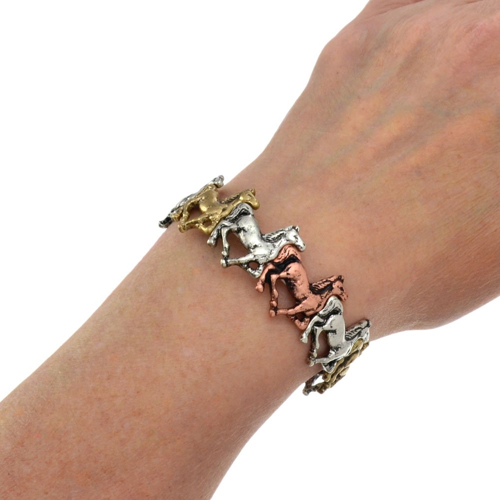 PammyJ Horse Jewelry - Tri-Tone Running Horse Stretch Bracelet