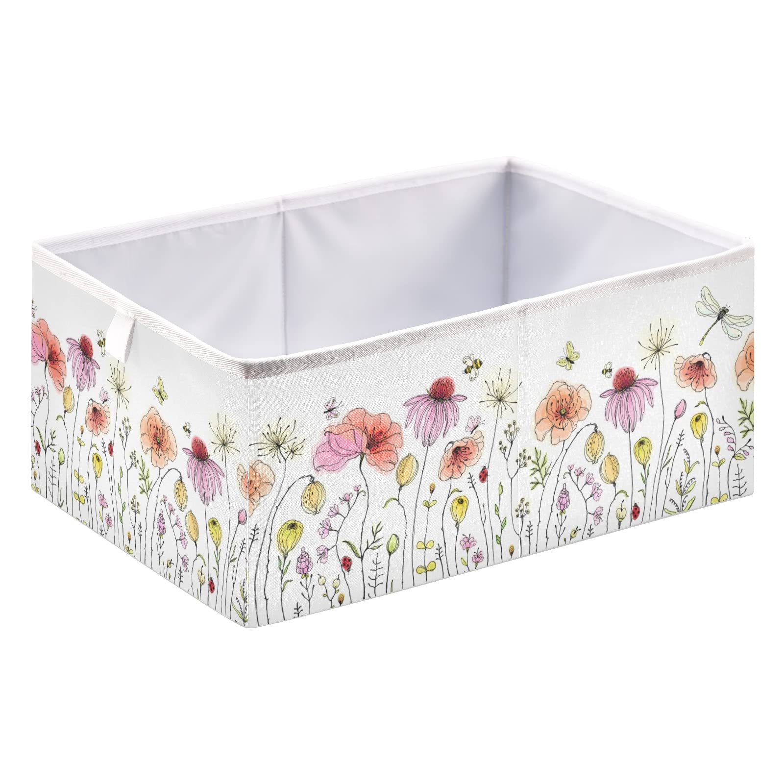 xigua Wildflowers Cube Storage Bin Large Collapsible Storage Box Canvas Storage Basket for Home,Office,Books,Nursery,Kid's Toys,Closet